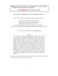 Evolution, Complexity, and Life History Theory - PhilSci-Archive